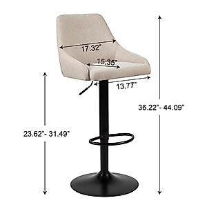 GIA Home Furniture Series Bar Height Adjustable and Swivel Metal Stool with Beige Linen Upholstered Seat, Black, Set of 2
