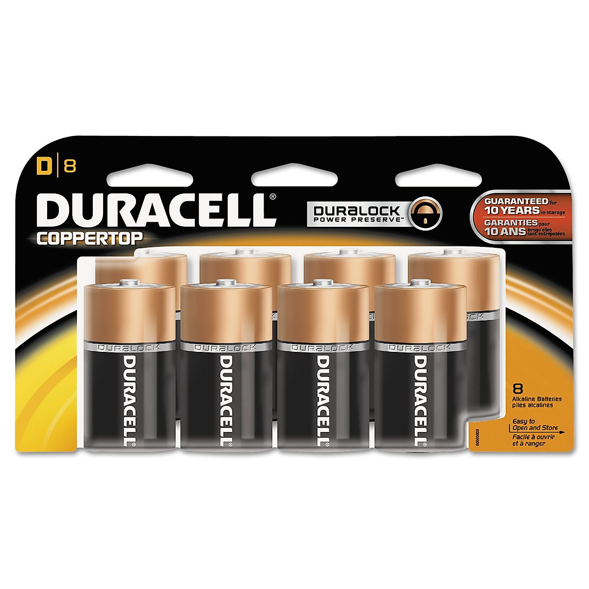Duracell MN13RT8Z CopperTop Alkaline Batteries, D, 8/PK