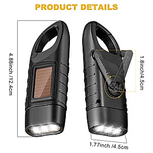 4 Pack Hand Crank Solar Powered Flashlight Emergency Rechargeable Led Flashlight Survival Gear Self Powered Charging Torch for Fishing Boating Hiking Backpack Camping Safety Weather Emergency Pack