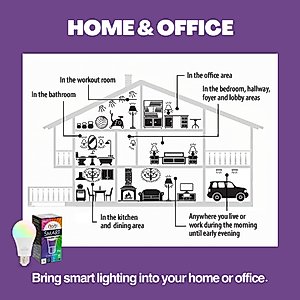 NorbSMART Smart Light Bulb LED - Color Changing Light Bulbs, Tunable Day and Night Spectra, Works with Alexa, Echo & Google Home Assistant, 9W, A19, E26, Dimmable, No Hub Required, Multicolor, 1-Pack