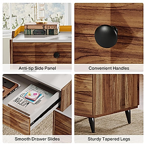 Tribesigns Computer Desk with 5 Drawers, Extendable Home Office Desk with Drawer Cabinet Printer Stand, Modern Study Writing Table Workstation for Bedroom, Living Room, Small Spaces, Brown & White