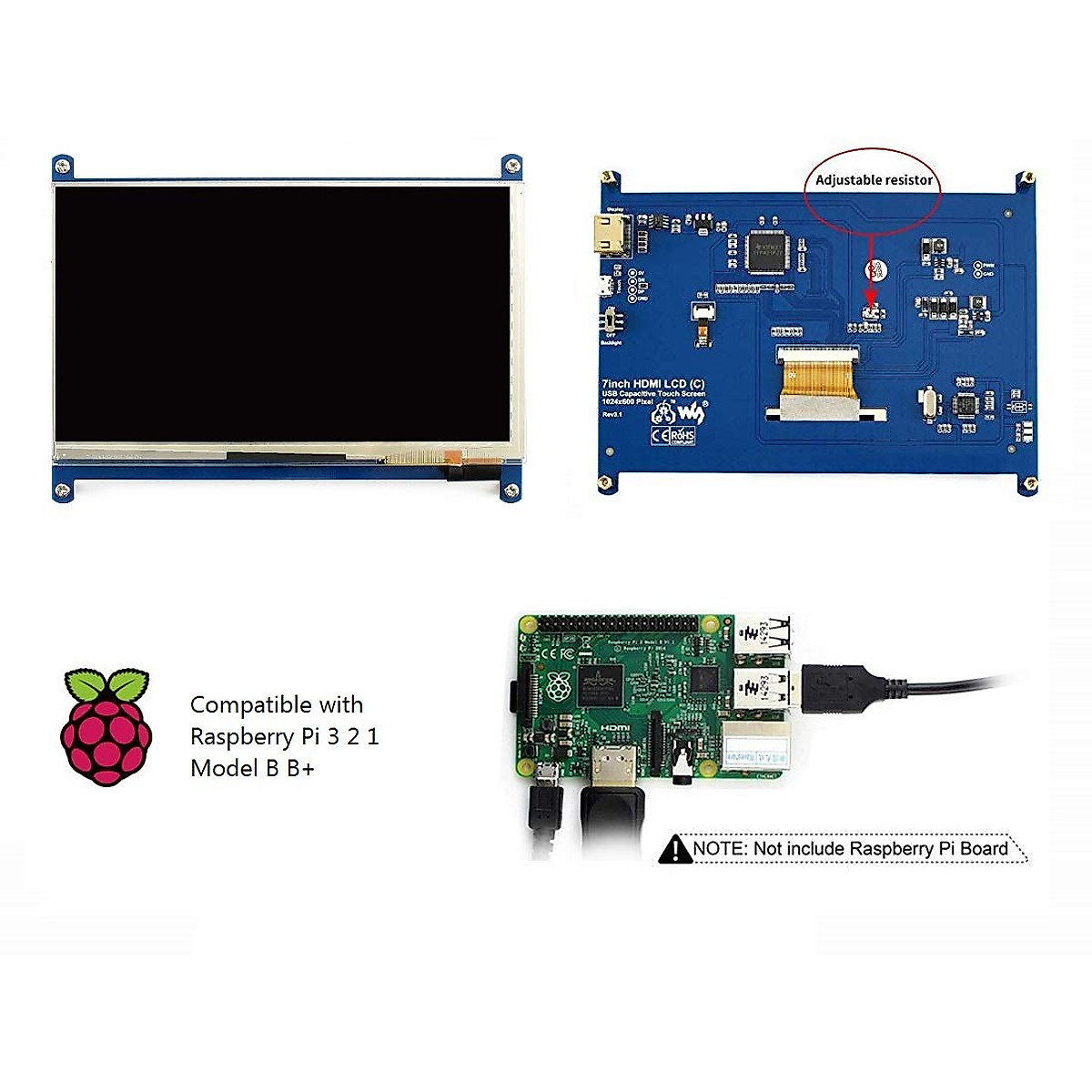 waveshare 7 inch IPS Capacitive Touch Screen Display 1024×600 Hardware Resolution HDMI LCD C Monitor with Bicolor Case for Raspberry Pi/BeagleBone Black/Banana Pi, Support Windows 10/8.1/8/7