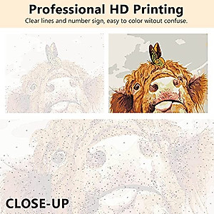 TUMOVO Cute Highland Cow Paint by Numbers for Adults Kids Retro Cow with Butterfly Pictures Oil Painting Kits by Number on Rustic Canvas Wall Decor for Home Living Room Farmhouse 16 inx20 in