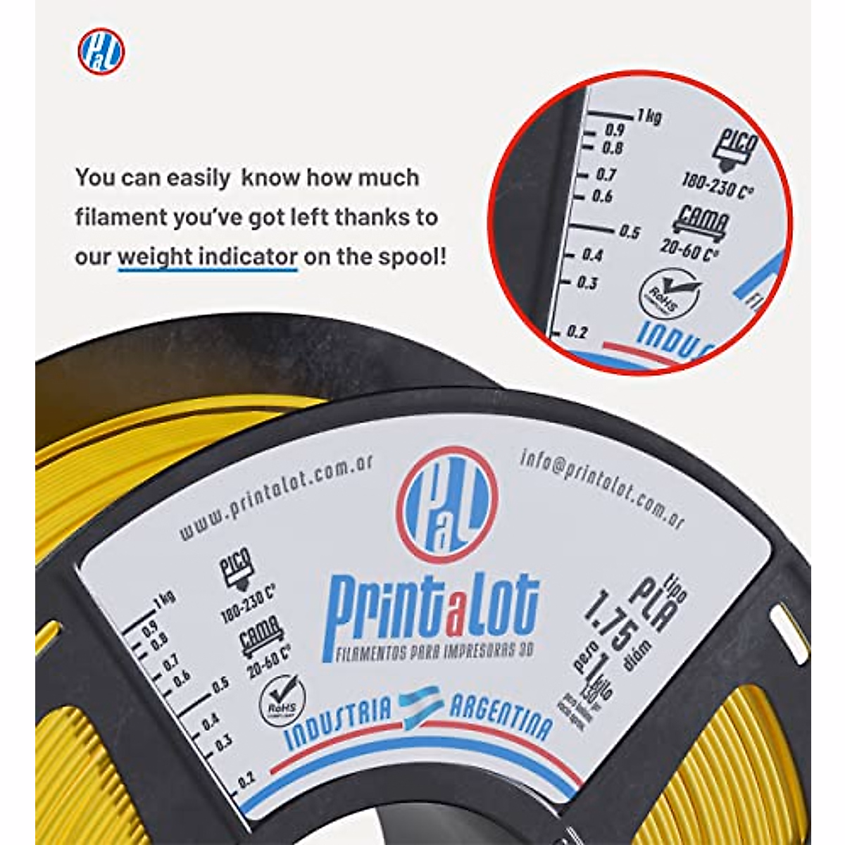 PRINTALOT PLA 3D Printer Filament, Dimensional Accuracy +/- 0.03 mm, 1 kg Spool, 1.75 mm Stone