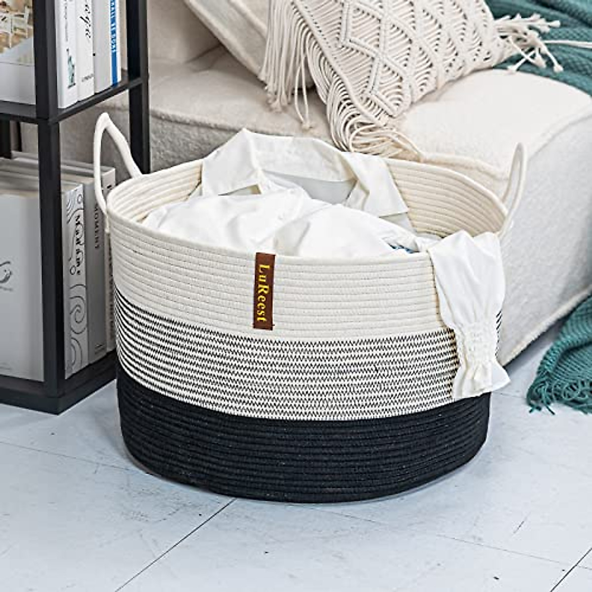 Laundry Baskets-Laundry Hamper,Storage Basket with Handles, Woven Storage Basket for Toys Bin,Pillows (Gradient Black)