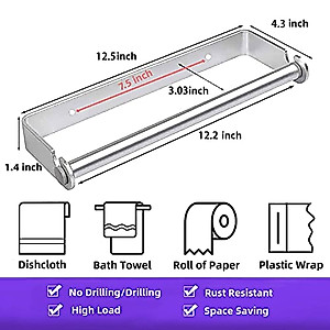 Shinhadi Paper Towel Holder Under Cabinet for Kitchen,Wall Mount Paper Towel Holder Paper Roll Holder,Self Adhesive or Screw Mounting Paper Towel Holder Wall Mount for Kitchen, Pantry (Silver)