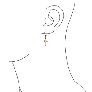 Minimalist Simple Small Religious Dangle Cross Earrings For Women Teen Secure Lever Back .925 Sterling Silver