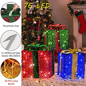 Christmas Lighted Present Boxes Decorations, Plug-in Warm White 70 LED Light Up Gift Boxes Outdoor Indoor for Xmas Tree Yard Home Holiday