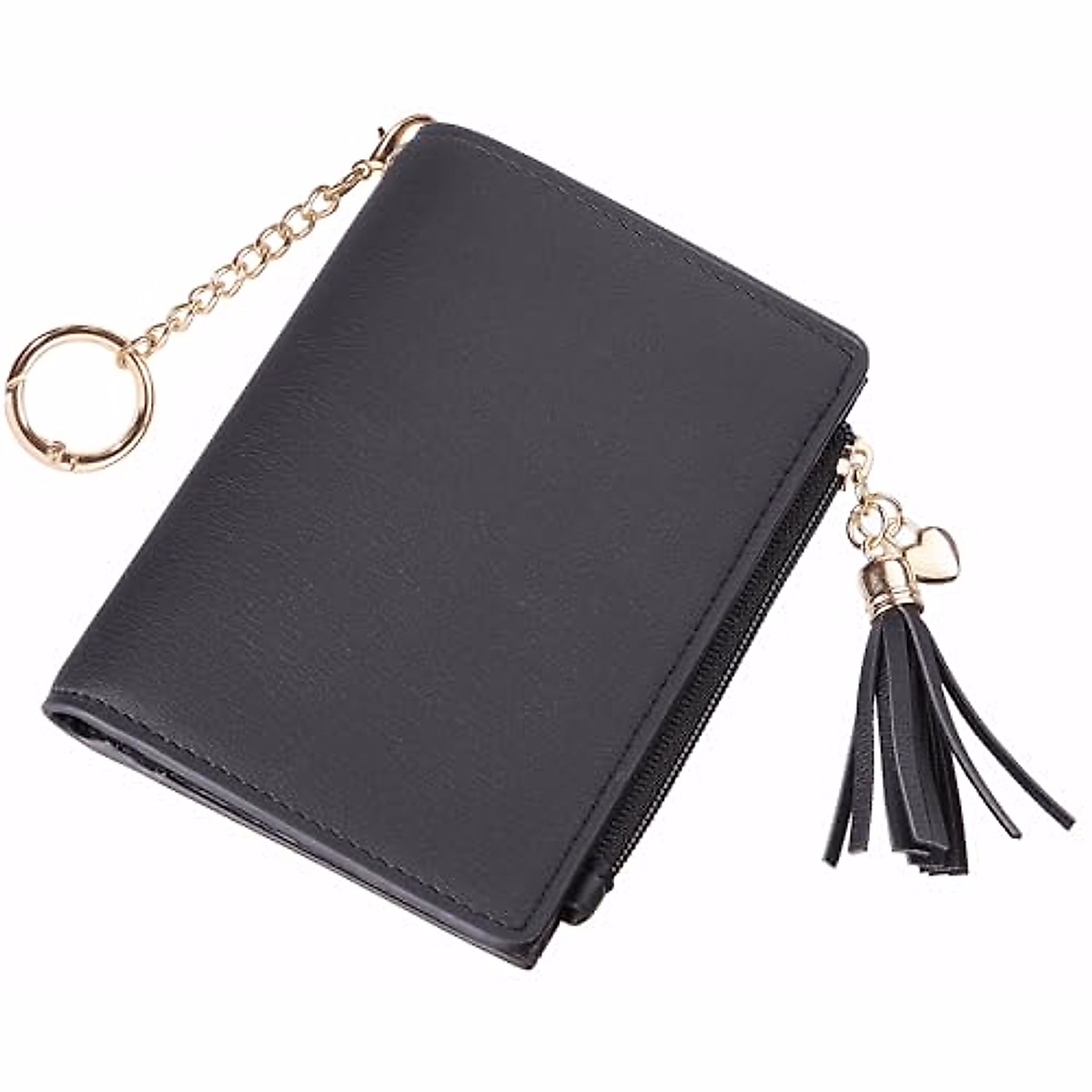 Gostwo Wallet Women, Bifold Leather Small Wallets Woman, Slim RFID Credit Card Wallet with ID Window and Zippered Coin Pocket, Cute Small Wallet with Tassel for Girls Teens Ladies, Black