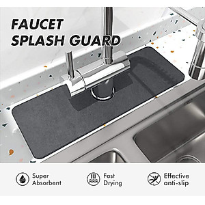 (2 PCS) KitchenGuard Sink Faucet drip Catcher mat | Absorbent Splash Behind Handle Guard Tray Rack | Kitchen Bathroom Dish Organizer Drying Counter top Protector, 15x5.5x0.2