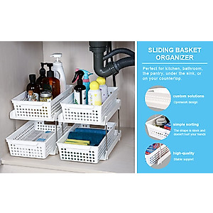 Aupmeka Kitchen Organizer 2 Tier Under Sink Storage and Organizer for Pantry, Cabinet, Cupboard, Fridge- Bathroom Sink Pull-Out Drawer Organizer