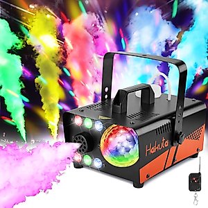 HAKUTA Fog Machine, 600W Smoke Machine with Disco Ball Light and LED RGB Lights, 2300 CFM Spray with Auto Spray Function, Great for Halloween, Christmas, Wedding, Stage Performance and Parties