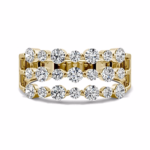 14K Yellow Gold Moissanite by Charles & Colvard 2.5mm Round Three Row Band-size 9 0.91cttw DEW