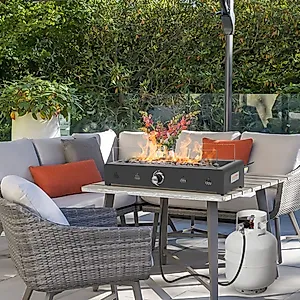 Onlyfire 28'' Tabletop Fire Pit Table, Propane Fire Pit with Bottom Air Intake, Glass Wind Guard and Fire Glass, Outdoor Rectangular Smokeless Fire Table