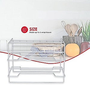 Home Basics 3 Tier Heavy Duty Kitchen Countertop or Cabinet Wrap Organizer for Food Wrap, Foil, Wax Parchment Paper, Plastic Bags White Finish