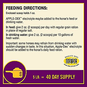 Horse Health Apple-Dex Apple Flavored Electrolytes for Horses, Replaces minerals lost during exercise, under stress or extreme weather conditions, 5 pound
