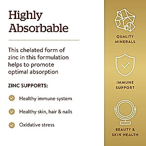Solgar Chelated Zinc, 250 Tablets - Zinc for Healthy Skin - Supports Cell Growth & DNA Formation - Exerts Antioxidant Activity - Supports A Healthy Immune System - Non GMO, Vegan - 250 Servings