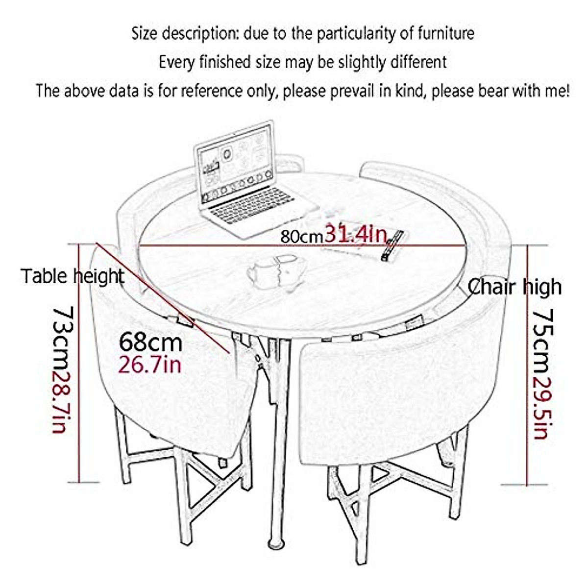 Office Reception Round Table- Conference Reception Room Coffee Table with Chair, Dining Table and Chair Combination Office Reception Table 80cm Marble Round Table Business Hotel Lounge Home Kitchen 1