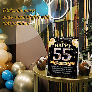 CMHIE 55th Birthday Party Signs with Paper Holder - Black Gold 55 Year Birthday Party Table Signs Decorations for Happy Birthday Party Activities Celebration Reception Table Supplies - dangold10