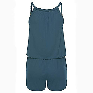 Mitiy Women Summer Solid Sleeveless Spaghetti Strap Jumpsuit Casual Stretchy Short Pant Rompers