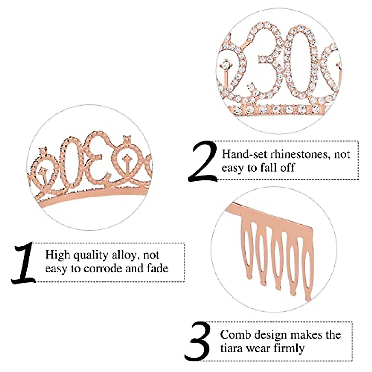 Semato 30th Birthday Sash & Rhinestone Tiara Kit- Happy 30th Birthday Gifts for Her 30th Birthday Decorations for Women (rose gold)