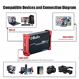 Mirabox Capture Card for Nintendo Switch,USB3.0 1080P 60FPS Video Audio Capture Card,Support 4K@30Hz Input and Passthrough for PS4 PS5 DSLR Xbox Streaming and Recording by OBS