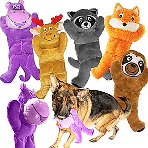 Jalousie 5 Pack 12'' Dog Toys Assortment Value Bundle Dog Plush Toys Dog Squeak Toys12 Inch Each Dog Squeaky Toys Assortment for Medium to Large Breeds - Include Raccoon Elk Hippo Fox Sloth