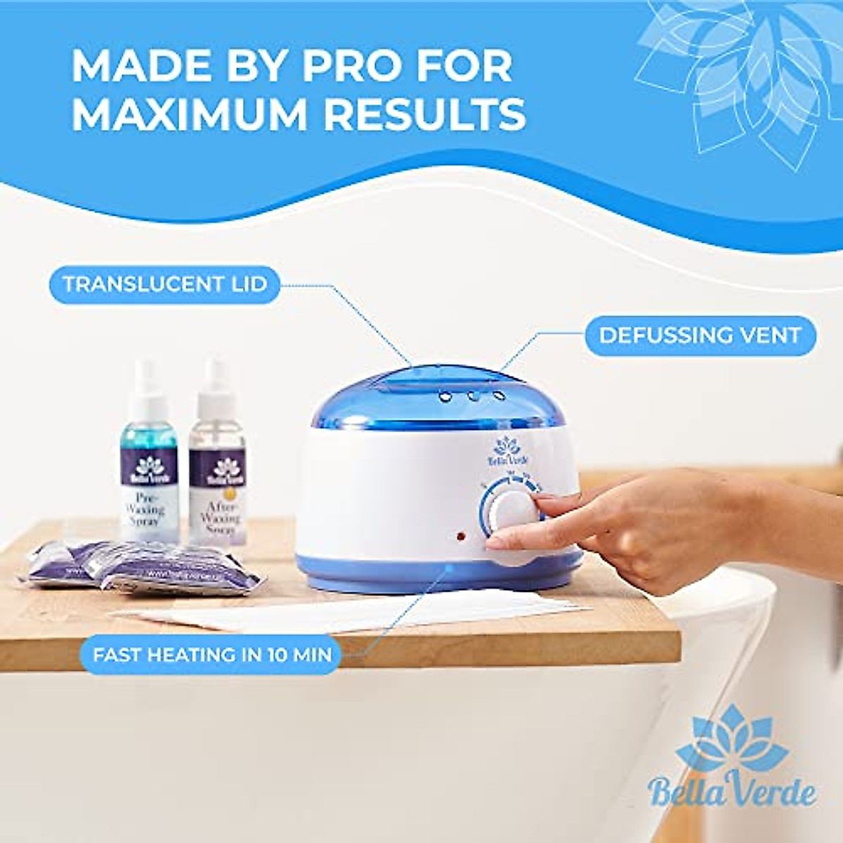 Bella Verde Wax Warmer for Hair Removal - Professional-Grade Waxing Pot - Melts Beans, Beads, Canned, & Hard Wax - Non-Stick Coating - For Brazilian, Eyebrow, Legs, & Body - For Men & Women (Wax Warmer Only)…