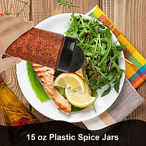 MUXHEL 12 Pcs 15 oz Plastic Spice Jars with Shaker Lids, Food-Grade Clear Seasoning Shaker Containers, Large Spice Containers for Spice, Powders and Herbs
