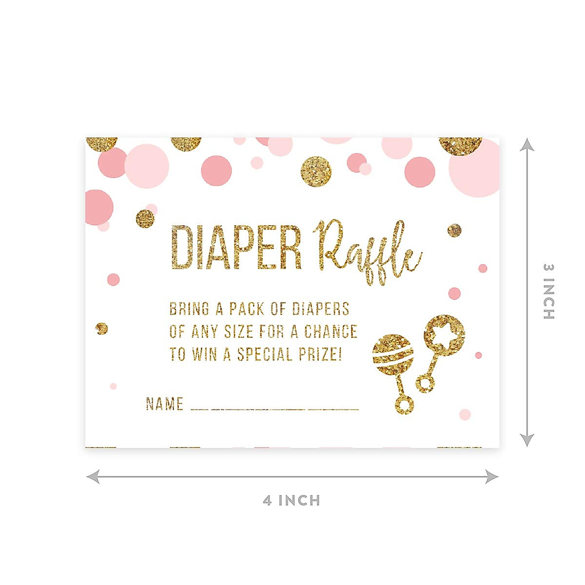 Andaz Press Blush Pink Gold Glitter Girl Baby Shower Party Collection, Games, Activities, Decorations, Diaper Raffle Cards, 30-pack