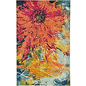 Unique Loom Estrella Collection Distressed, Floral, Abstract, Modern, Bright Colors Area Rug, 5' 0" x 8' 0", Multi/Blue