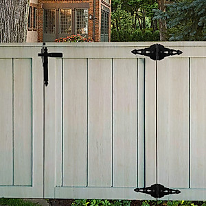 HOME MASTER HARDWARE Wood Gate Hardware Set - Heavy Duty 8" Decorative Strap Hinges and Spring Loaded Latch Gate Kit with Screws for Outdoor Fence Swing Gate Black Finish