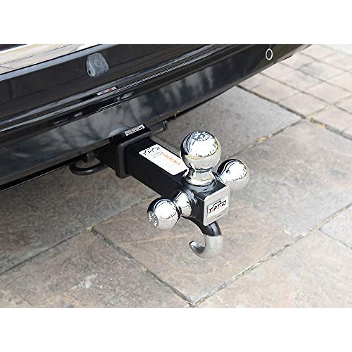 TOPTOW 64180 Trailer Receiver Hitch Triple Ball Mount with Hook, Chrome Balls, Fits for 2 inch Receiver, Hollow Shank