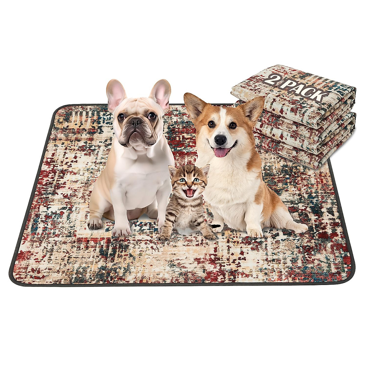 Qeils Washable Pee Pads for Dogs, 2 Pack Reusable Puppy Pads 36"x41" Super Absorbent Leakproof Dog Training Pads, Non-Slip Potty Pads for Floor, Crate, Couch, Whelping Pads Litter Mat Puppy Supplies