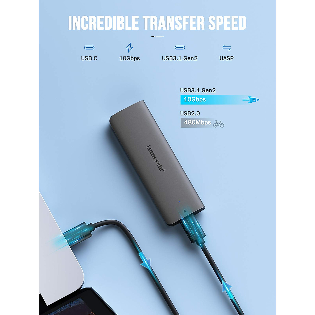 Lemorele M.2 NVMe SSD Enclosure Tool Free USB C External PCIe B+M/M-Key Hard Drive Enclosure 10Gbps USB 3.1 Gen 2 M.2 Reader Support Max 2TB w/UASP Trim, for 2230/2242 /2260/2280 SSDs, Aluminum