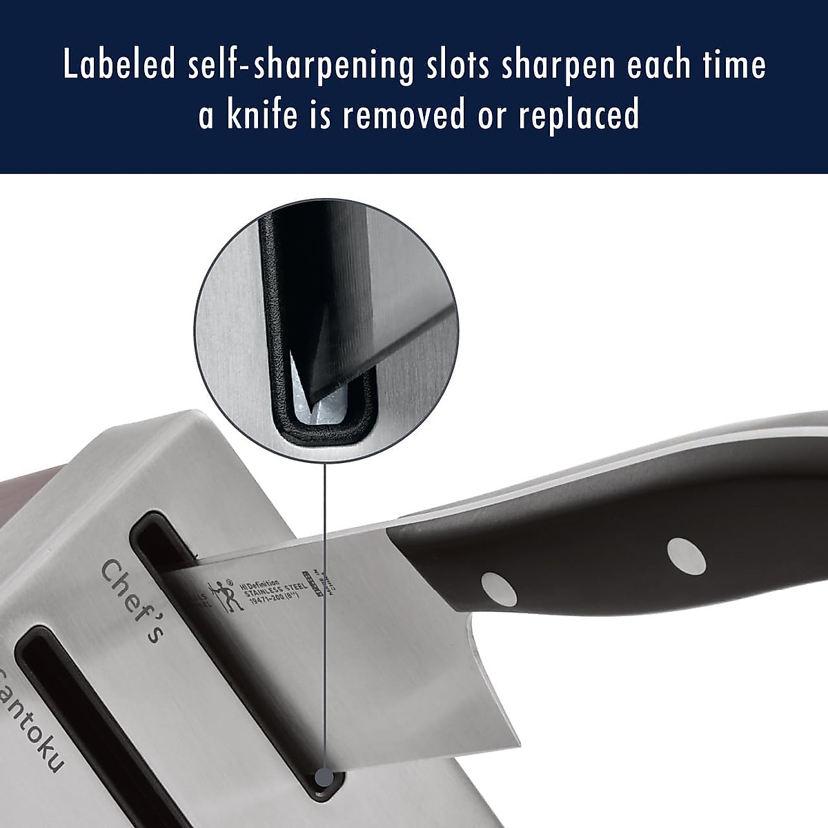 Henckels International Statement 14-pc Self-Sharpening Knife Block Set | 6 Steak Knives, Paring Knife, Santoku Knife, Bread Knife, Chef’s Knife, & More