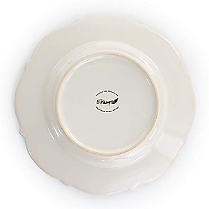 Elama Round Decorated Stoneware Scallop Embossed Dinnerware Dish Set, 16 Piece, Luna