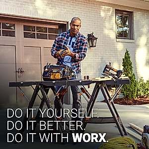 Worx Pegasus 2-in-1 Folding Work Table & Sawhorse, Easy Setup Portable Workbench, 31" W x 25" D x 32" H Lightweight Worktable with Heavy-Duty Load Capacity, WX051 - includes 2 Clamps & 4 Clamp Dogs