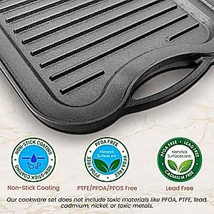 NutriChef Reversible Plate-PFOA & PFOS Free Oven Safe Flat Cast Iron Skillet Griddle Grilling Pan w/Scraper for Electric Stovetop, Ceramic NCCIRG64, BLACK