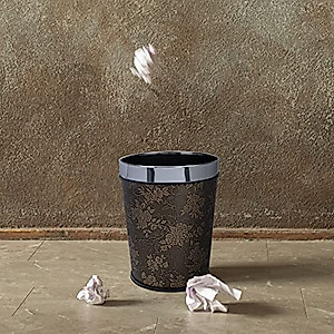 Retro Style Decorative Trash Can, 10L Capacity Waste Paper Basket with Pressing Ring, Flower Print Paper Bucket, Garbage Can Waste Basket Home Office Multi- Function Waste Bin