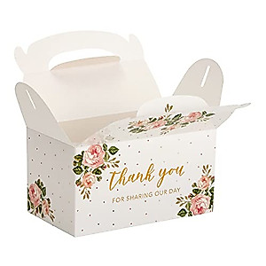 Sparkle and Bash 24 Pack Floral Thank You Treat Boxes for Wedding Reception Favors, Baby Shower, Birthday Party (6.25 x 3.5 In)