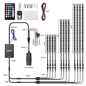 12PCS Motorcycle LED Underglow Kit, icicar Motorcycle Lights App Control Music Sync LED Motorcycle Lights Brake Feature Waterproof Dual Remote Motorcycle Underglow LED Light Kit for UTV ATV Golf Cart