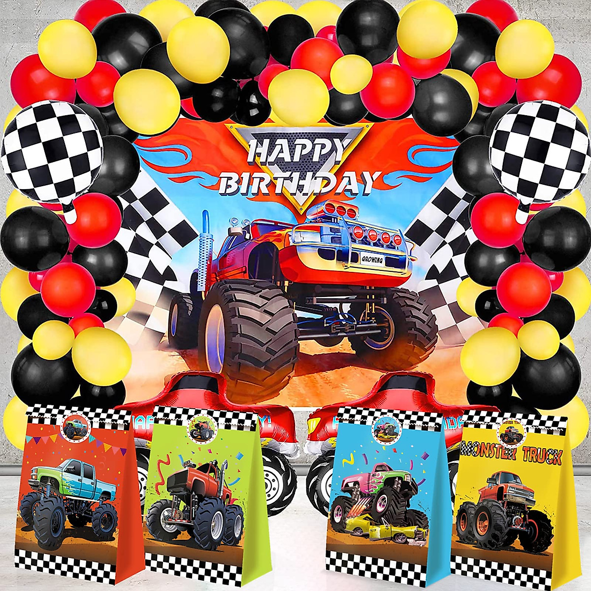 24pcs Monster Truck Goodie Bags Monster Truck Party Favors Monster Truck Treat Bags Monster Truck Birthday Party Supplies for Boys Monster Truck Party Decorations