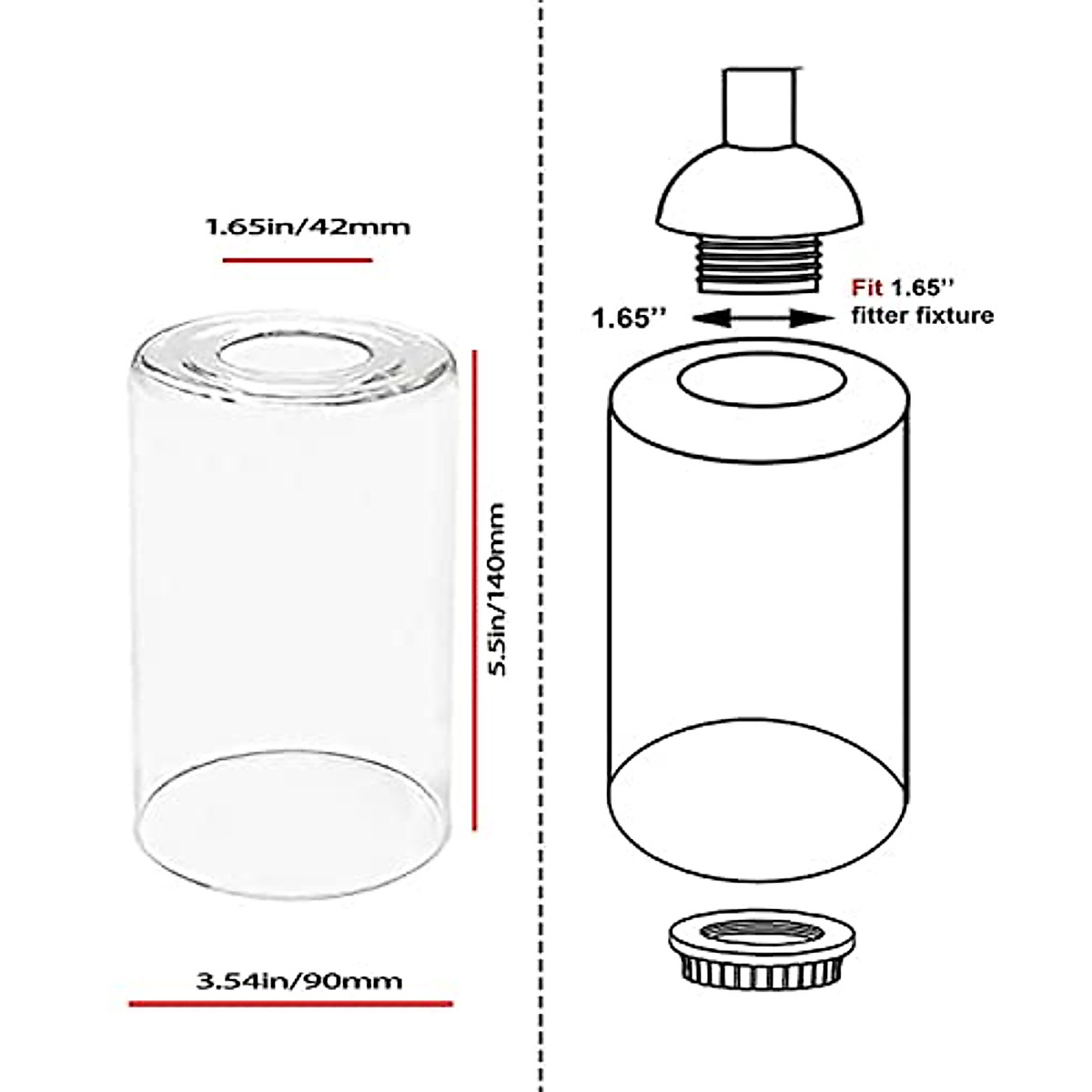 4 Pack Clear Glass Lamp Shade, 5.5in High, 3.5in Diameter, 1.65inch Fitter, Cylinder Glass Shades Replacement Lampshade Covers for Chandelier Vanity Wall Sconces Light Fixture High Transmittance