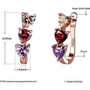 WSKFLY Colorful Cubic Zirconia Heart hoop Earrings,18K Rose Gold Boutique Earrings for Women