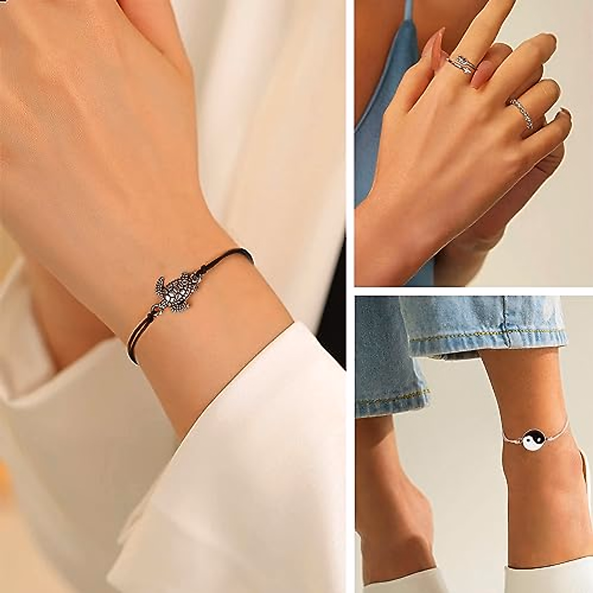 ORAZIO 52 Pcs Jewelry Sets for Women Layered Necklace Adjustable Braided Bracelets Set Dangle Stud Hoop Earrings CZ Stackable Knuckle Ring Set Fashion Ear Cuff Set Silver Gold Women's Jewelry Sets(Silver)