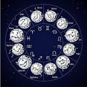 QeenseKc Taurus Horoscope Zodiac Sign Birthday Charm Constellation Clear CZ Astrology Bead for Bracelet Necklace