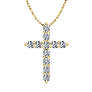 1/2 Carat Diamond Cross Pendant Necklace in 14K Yellow Gold (Silver Chain Included)