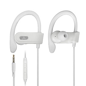 Avantree E171 - Sports Earbuds Wired with Microphone, Sweatproof Wrap Around Earphones with Over Ear Hook, in Ear Running Headphones for Workout Exercise Gym Compatible with Cell Phones - White