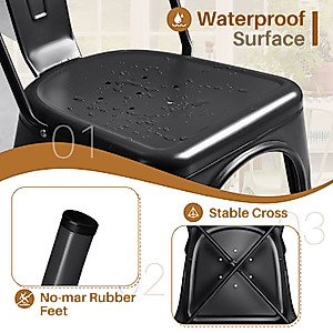 Furmax Metal Dining Chair Indoor-Outdoor Use Stackable Classic Trattoria Chair Chic Dining Bistro Cafe Side Metal Chairs Set of 4 (Black)